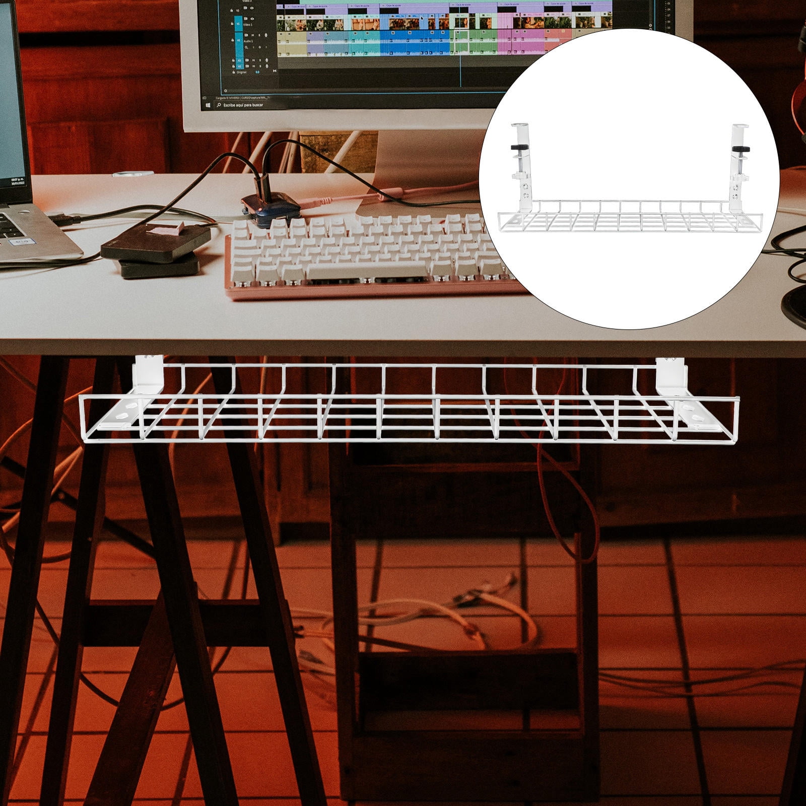 BESTYASH White Wire Cable Organizer Tray for Under Desk Storage and ...