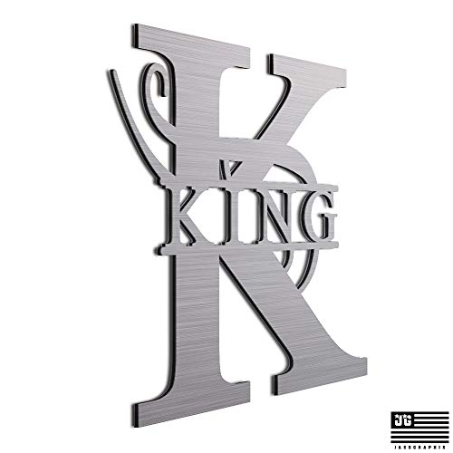JASS GRAPHIX King 12" Brushed Aluminum Monogrammed Sign Door Wall Decor ...