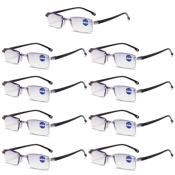 9 Pairs Rimless Blue Light Blocking Reading Glasses Diamond Cut Edge ...