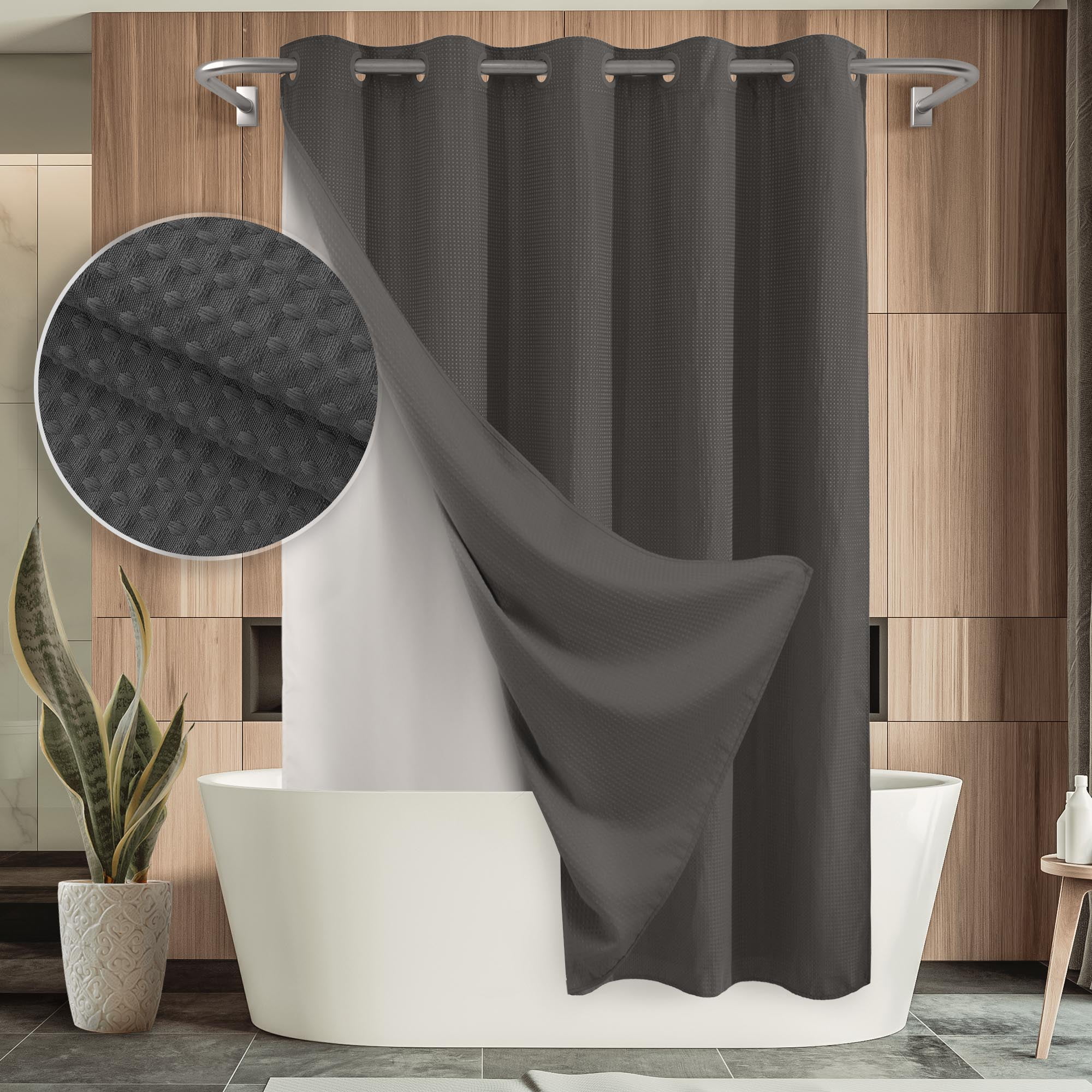 Barossa Design Gray Waffle Weave Shower Curtain with Snap-in Liner ...
