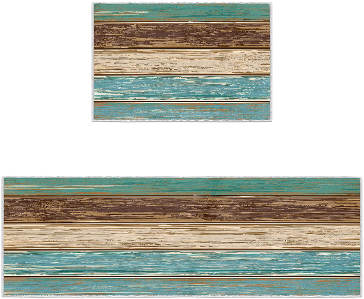Rustic Kitchen Rugs and Mats, Farmhouse Wood Board Turquoise Washable ...