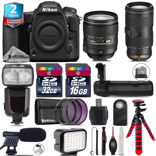 Nikon D500 DSLR + AFS 24-120mm VR + 70-200mm 4G VR + LED Kit + Pro ...