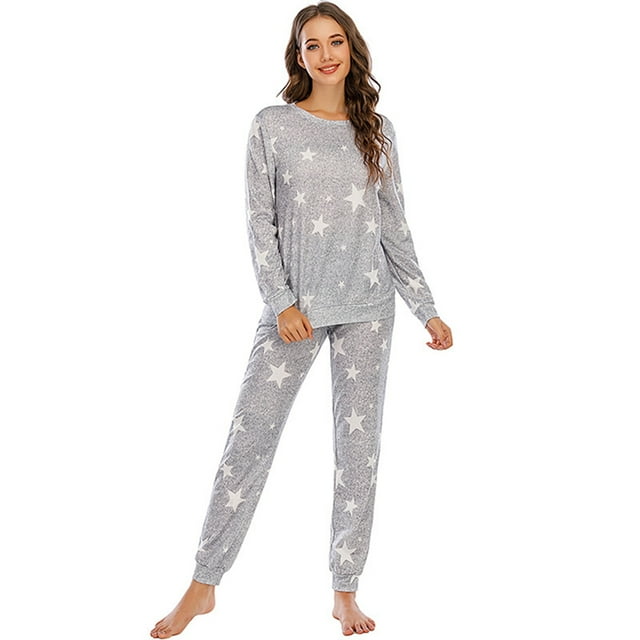 Magazine Women's Long Sleeve Star Print Sleepwear Suit, Soft Pajamas ...