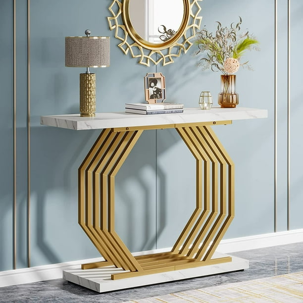 Tribesigns Gold Console Table, Faux Marble Entryway Table Narrow Sofa ...