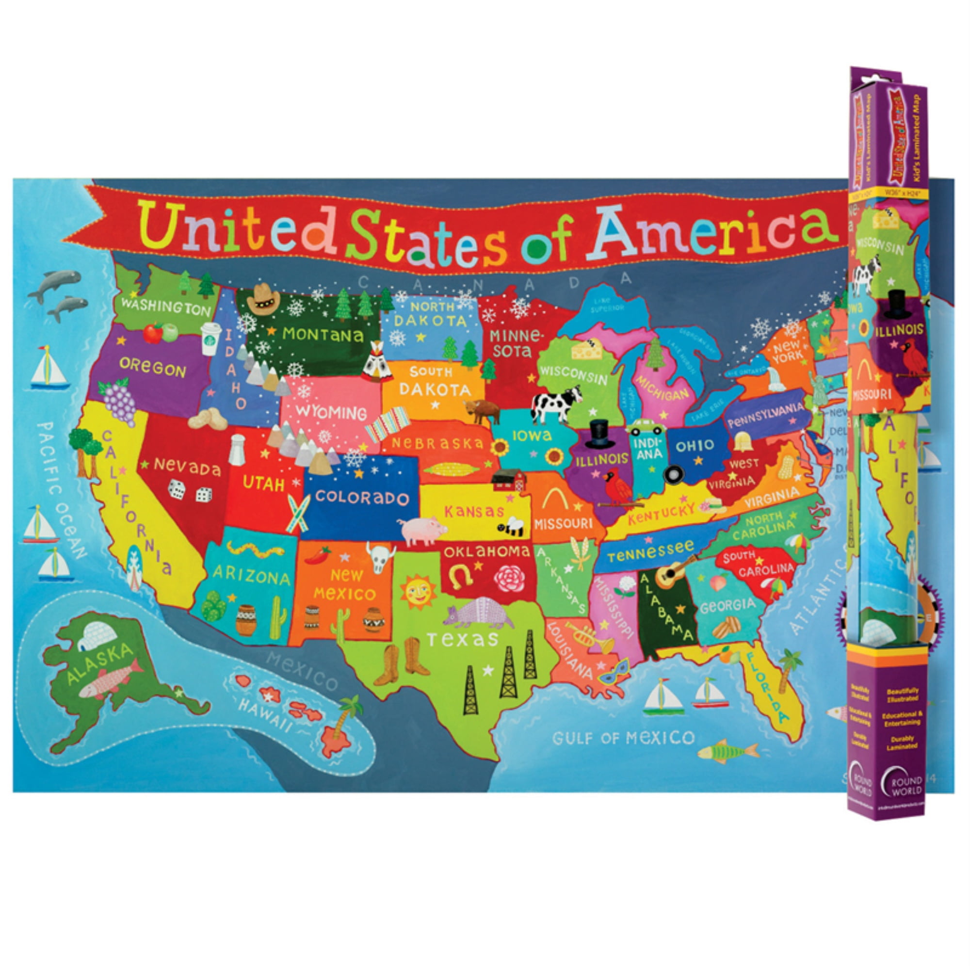 Round World Products RWPKM02 24 x 36 in. United States Map for Kids ...