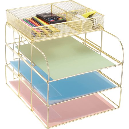 XGBB 4-Tier Stackable Letter Tray, Desk File Organizer with 1 Upper ...