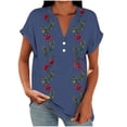 Karymi Womens Blouses Vertical Floral Print T-Shirt, Notch Split V Neck ...