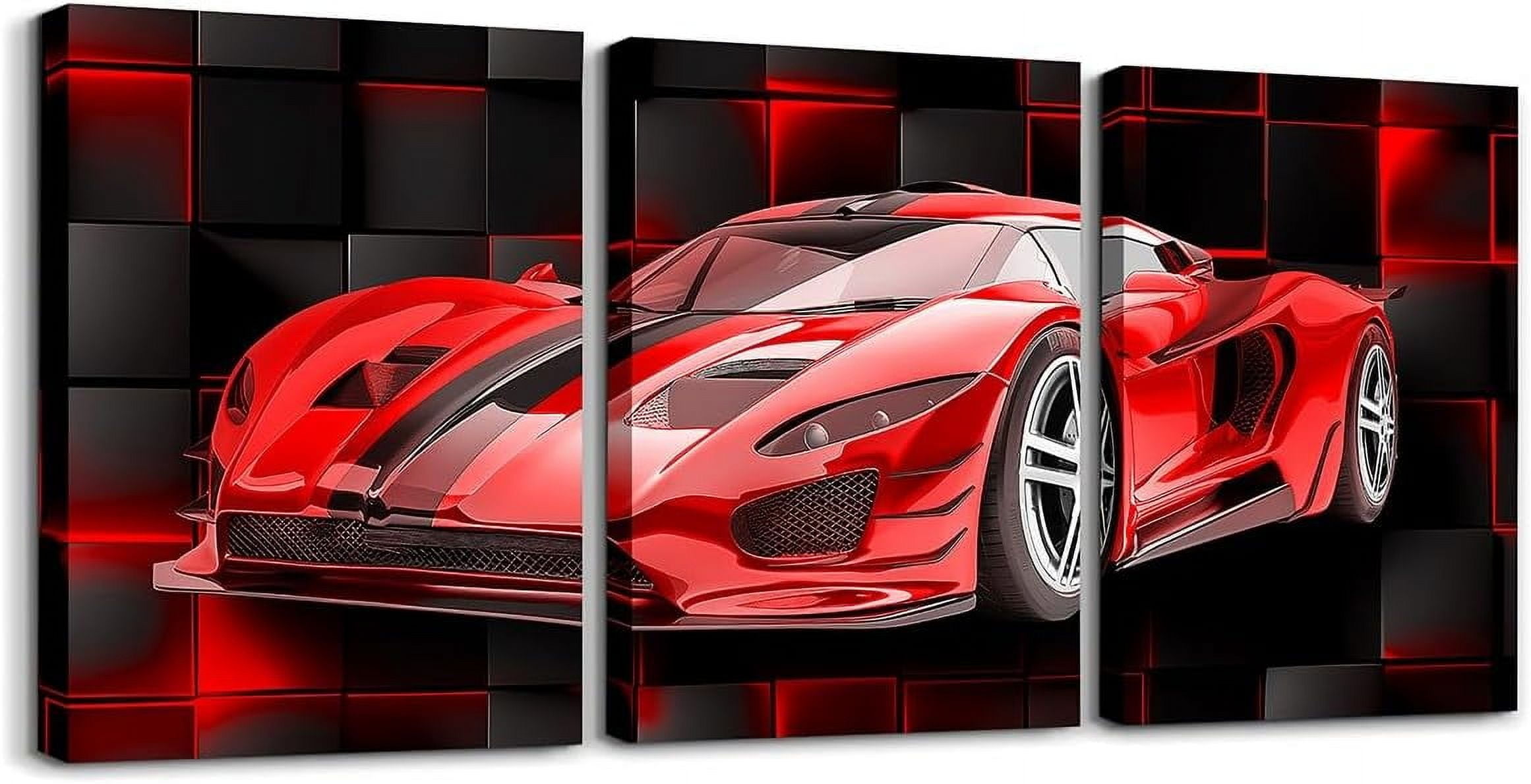 Mingd Blue Race Car Canvas Wall Art for Living Room Bedroom3 Piece ...