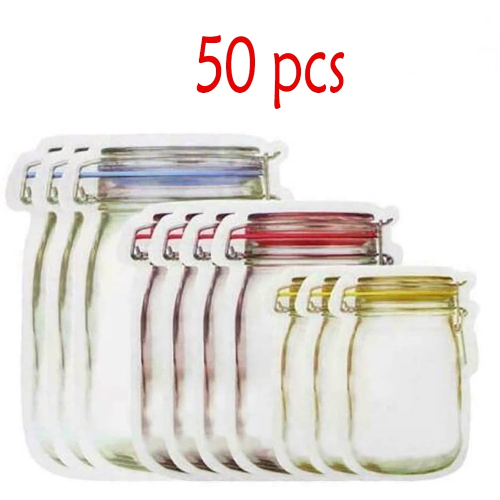 TKOOFN 50 Pcs Reusable Mason Jar Zipper Bags, Food Storage Bags, Mason ...