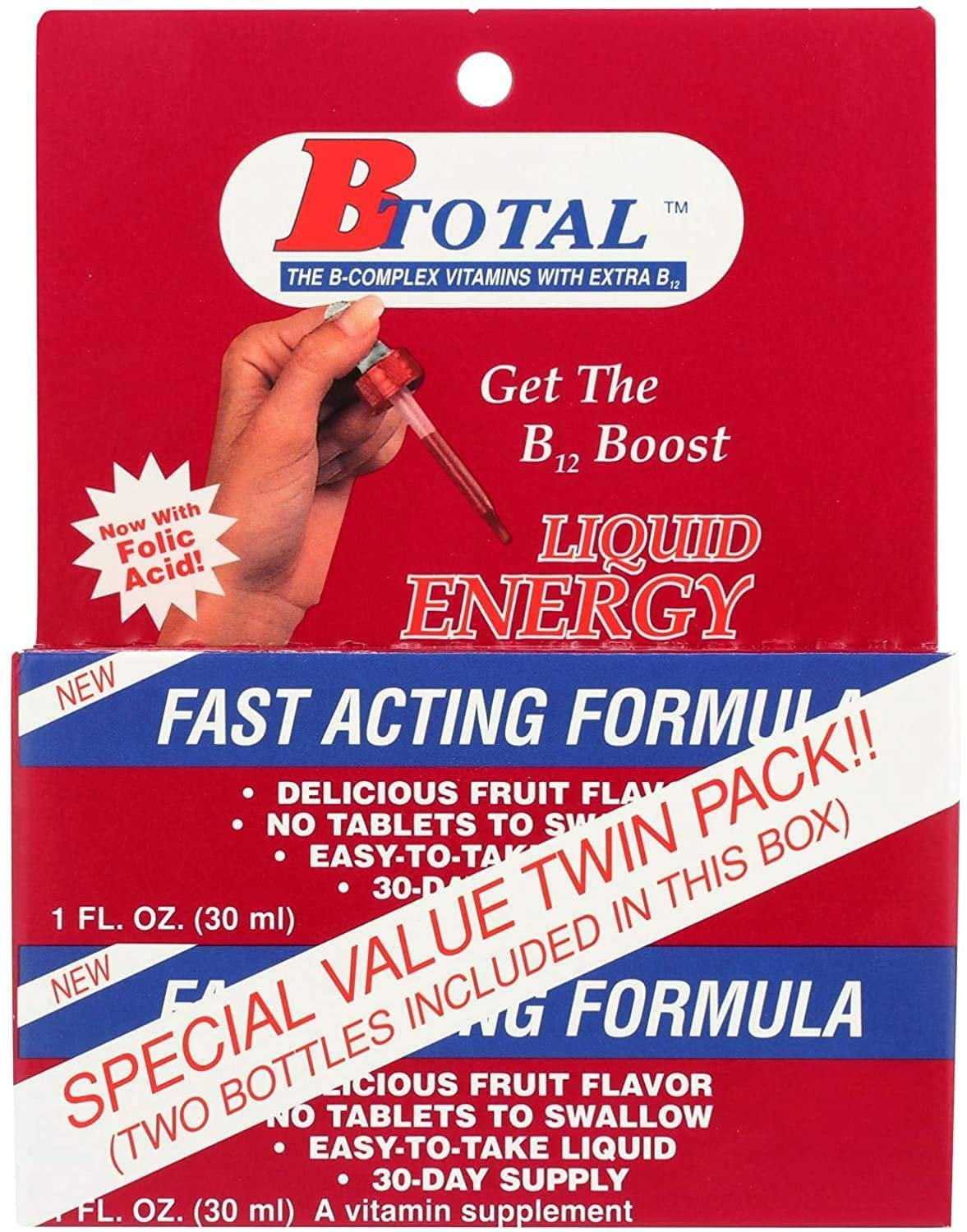 B Total Liquid Energy Fast Acting Formula, Twin Pack Fruit Flavor, 1oz ...