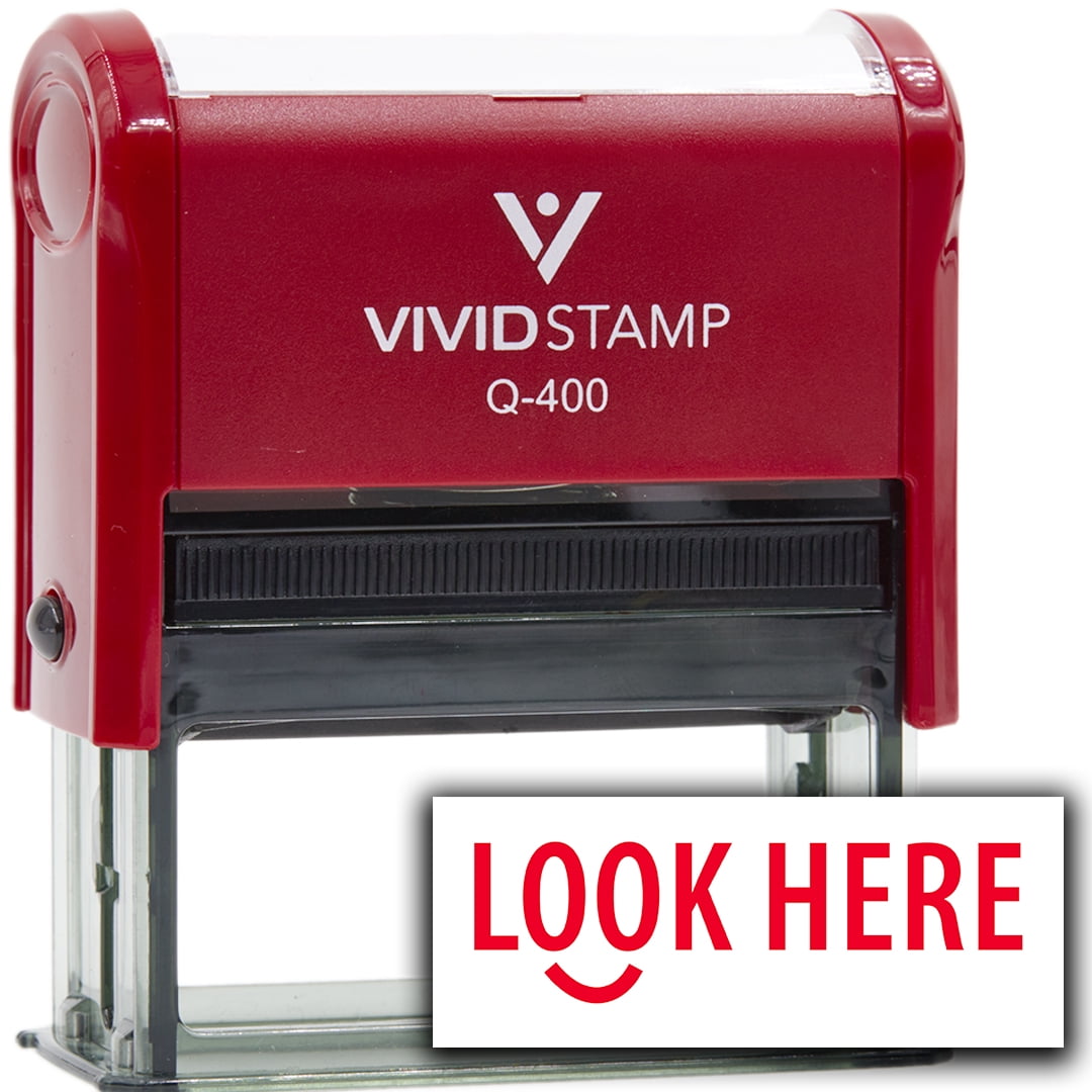 Vivid Stamp Look Here Self Inking Rubber Stamp (Red Ink) - Q-400 ...