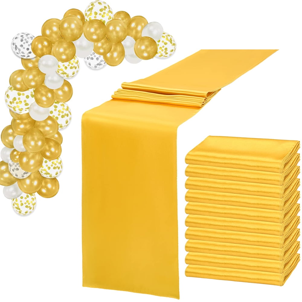 Pesonlook 10 Pack Satin Table Runner for Wedding 12 x 108 Inch Gold ...