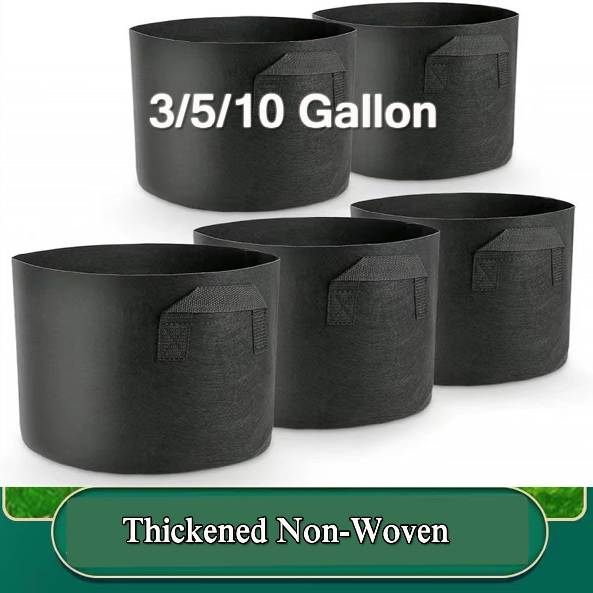 3/5/10 Gallon Growth Bag, Reinforced Pot, For Gardening, Black ...