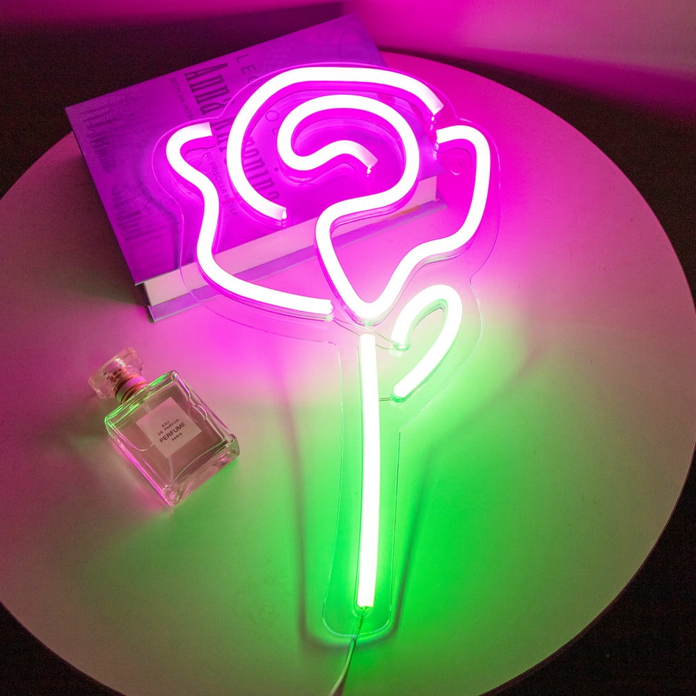 DONGPAI Rose Neon Light Signs, Acrylic Neon Light Night Light Wall ...