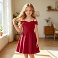 Bobifish Tween Girls Dresses Spaghetti Strap Off Shoulder Satin Pleated ...