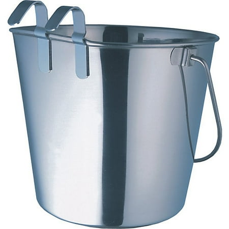 Indipets Heavy Duty Stainless Steel Flat Sided Pail with Hooks - 1 ...