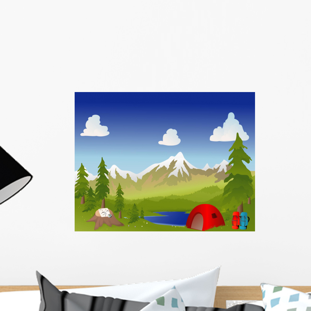 Camping Mountains Wall Mural Decal by Wallmonkeys Vinyl Peel and Stick ...