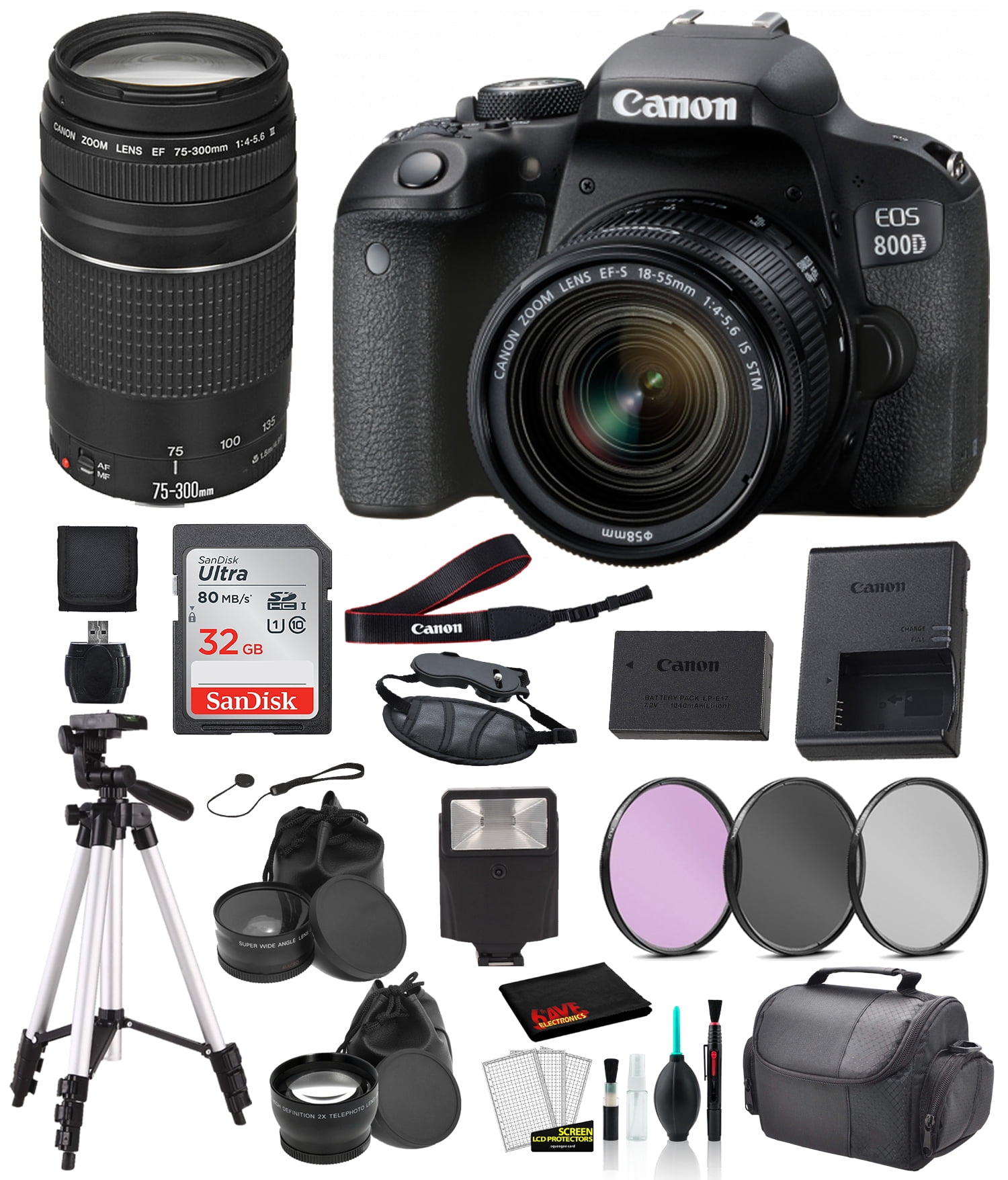 Canon EOS 800D (Rebel T7i) 18-55mm IS STM and EF 73-300mm Lens Bundle ...