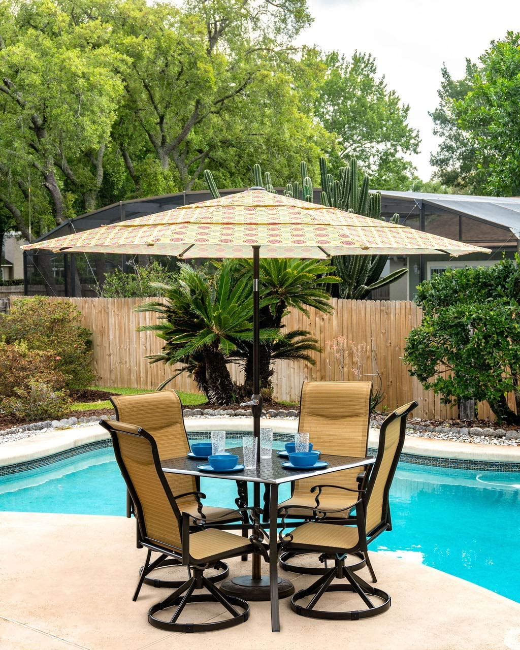 9' Round Patio Market Umbrella- Sunburst Print - Walmart.com
