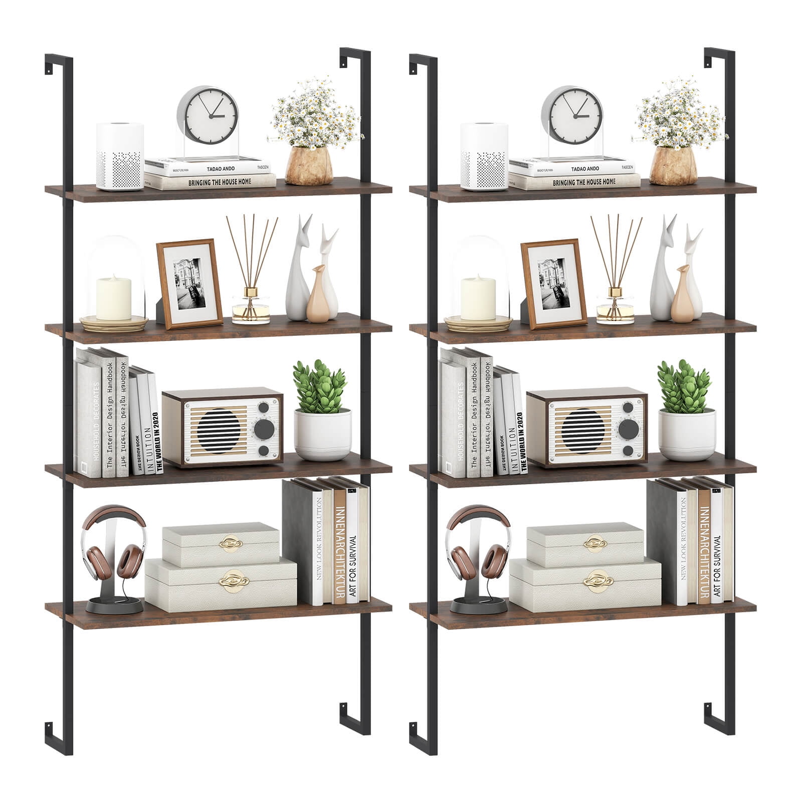Click here for Costway 2 Pcs 4-Tier Ladder Shelf Bookshelf Indust... prices