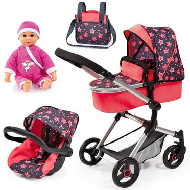 Bayer Design Doll Pram Xeo - Blue/Pink Stars - Fits Dolls Up To 18 ...