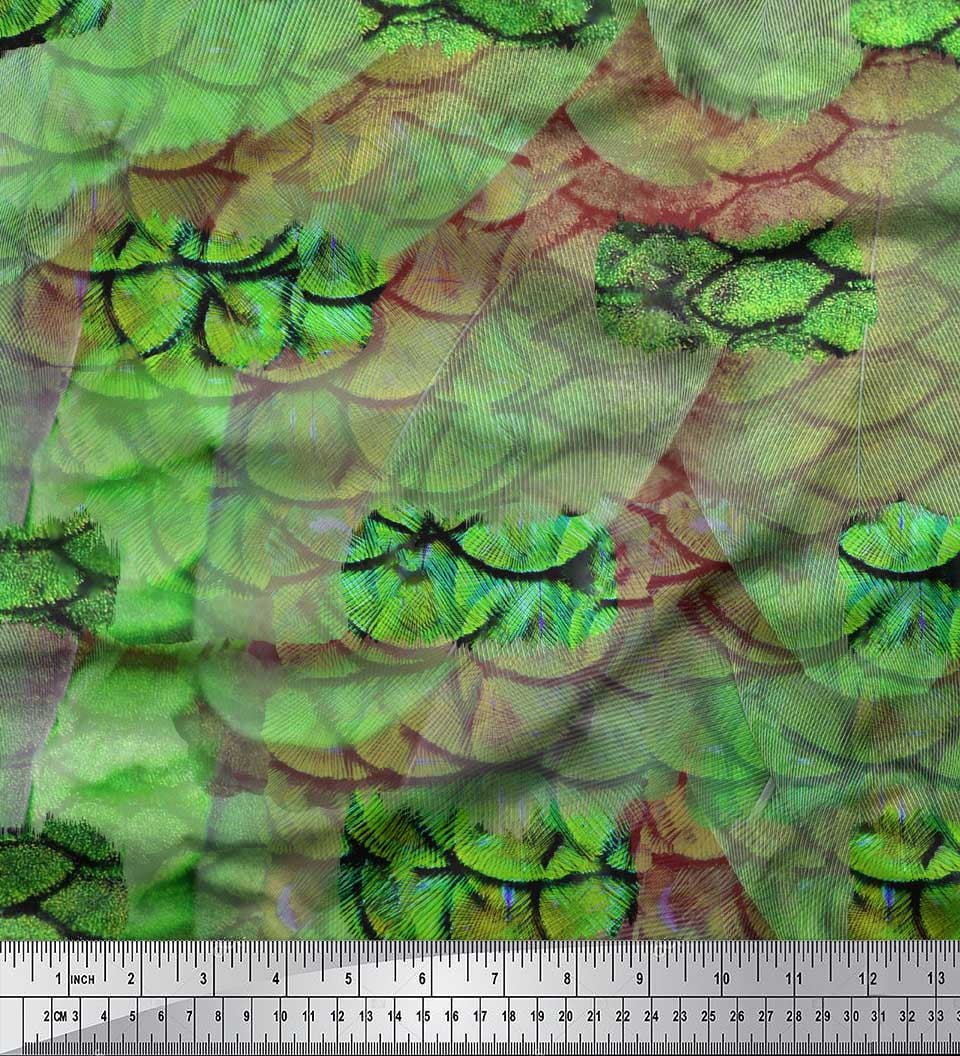 Soimoi Green Cotton Duck Fabric Fish & Feather Animal Skin Print Fabric ...