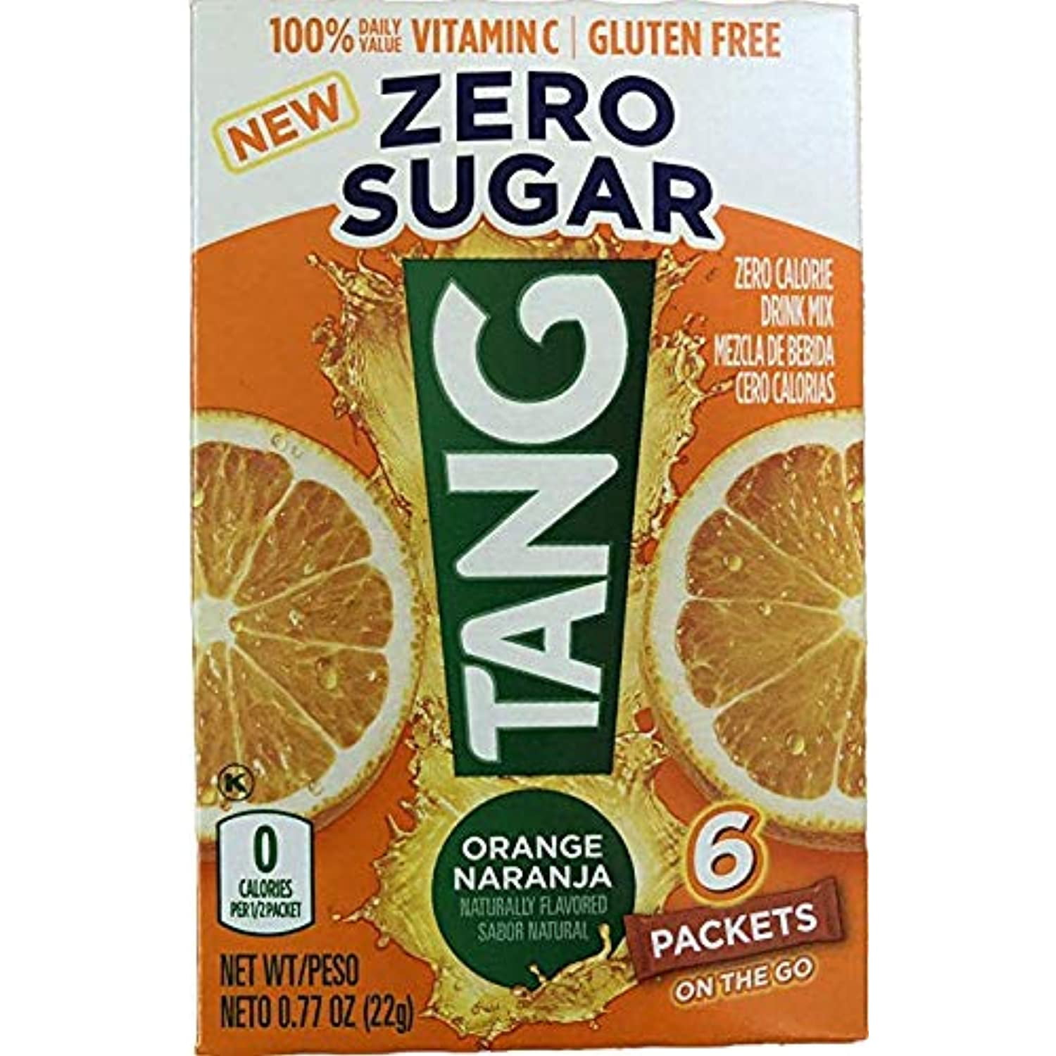 Tang Zero Sugar, Sugar Free Drink Mix, 6 Packets, Original Orange ...