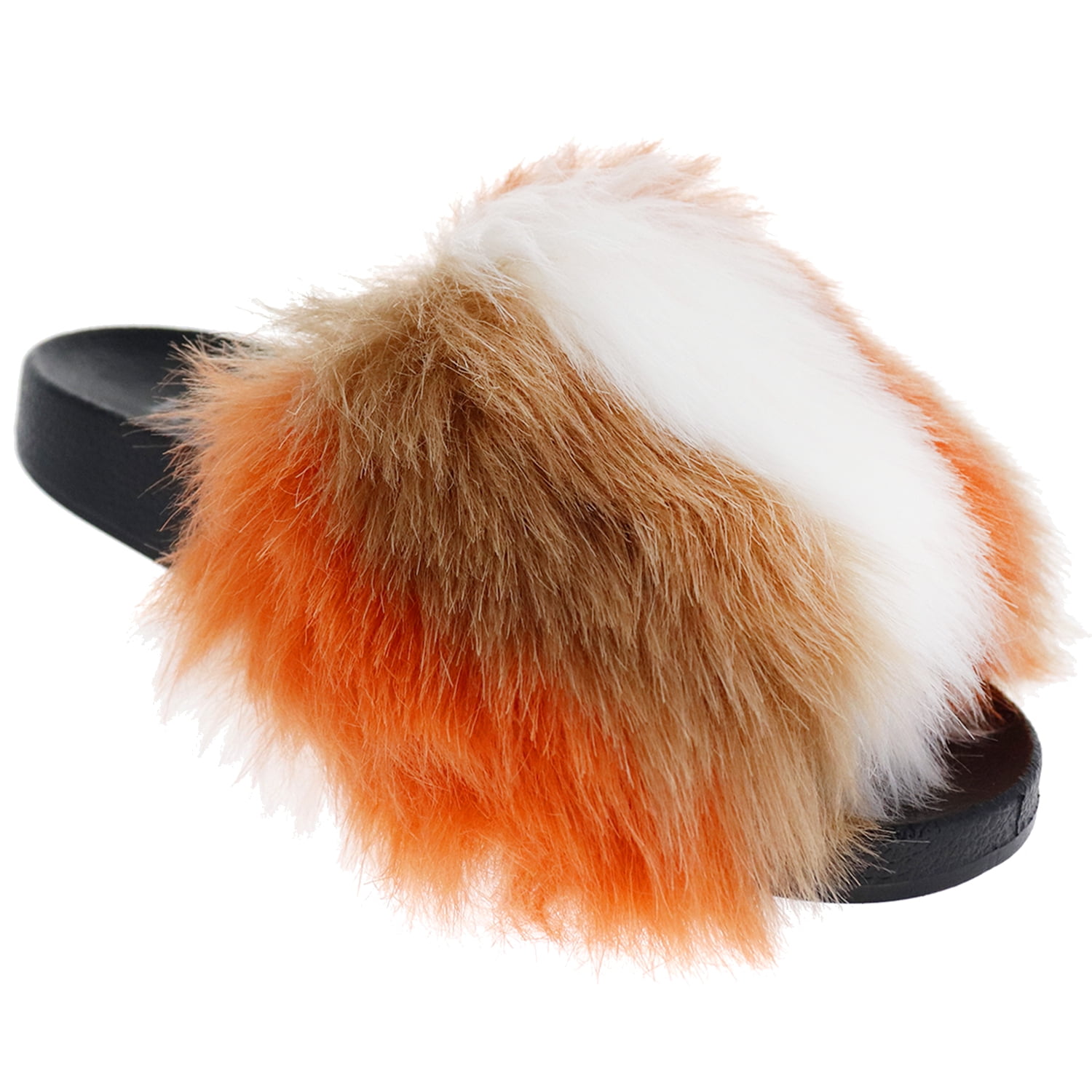 SNJ New Women's Color Fluff Furry Ultra Soft Faux Fur Slide Slipper ...