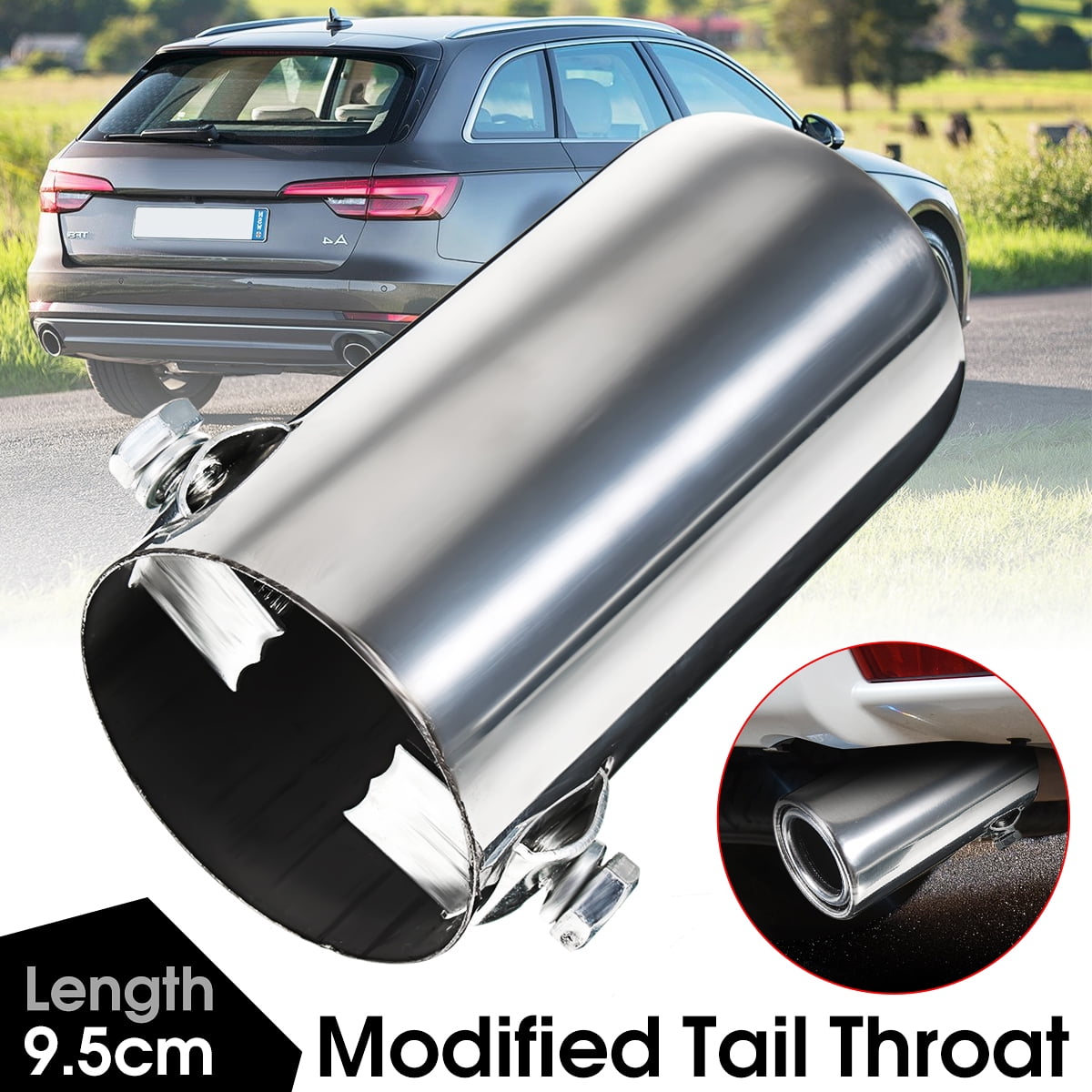 New Stainless Steel Car Rear Round Exhaust Muffler Pipe Tip Tail Throat ...