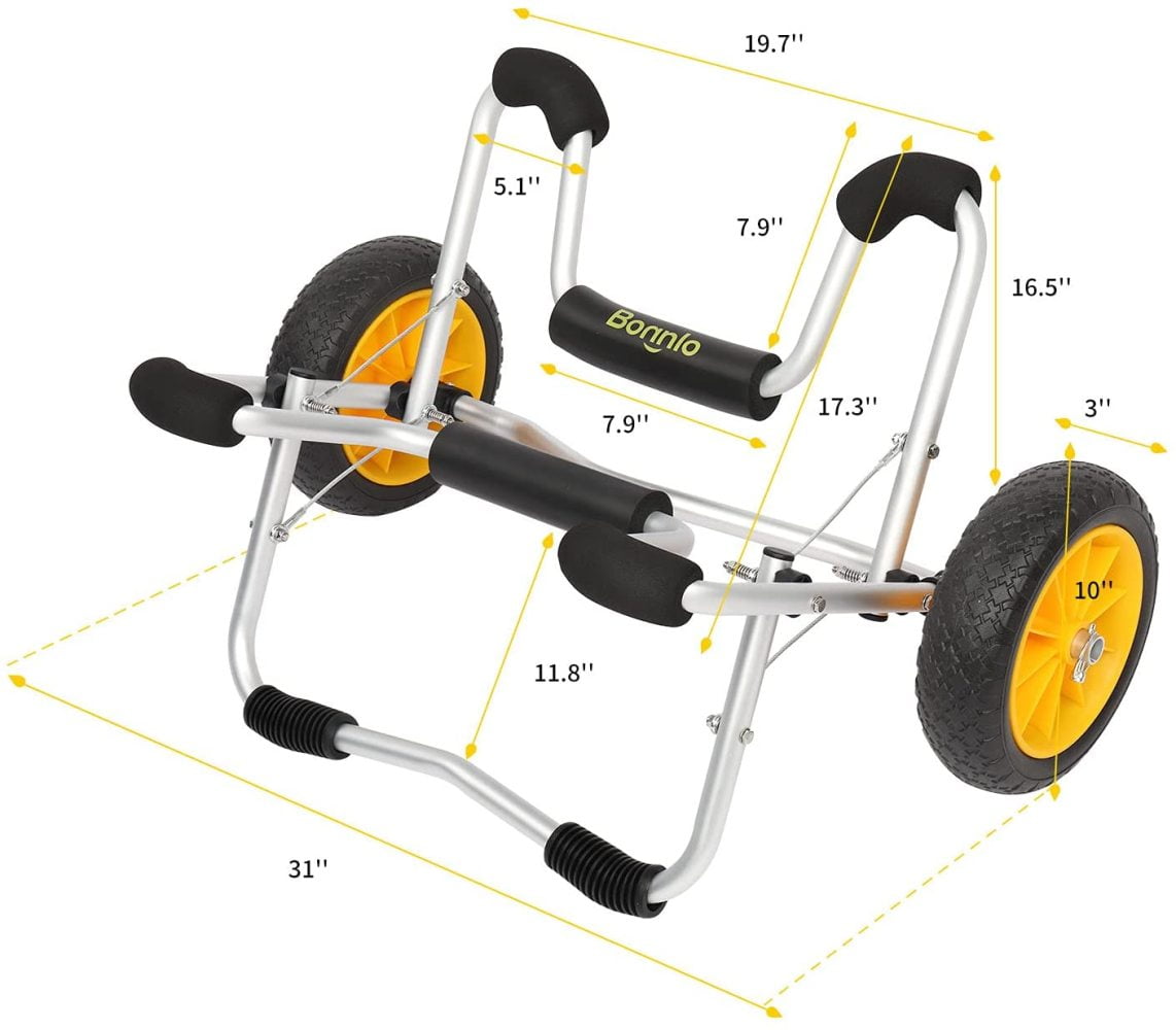 Buy Bonnlo Kayak Cart, Deep U Kayak Dolly Carrier with Airless 10 Tires ...