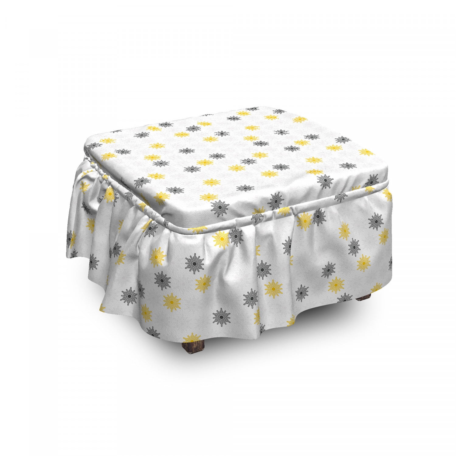 Grey and Yellow Ottoman Cover, Sun Flowers Dots, 2 Piece Slipcover Set ...