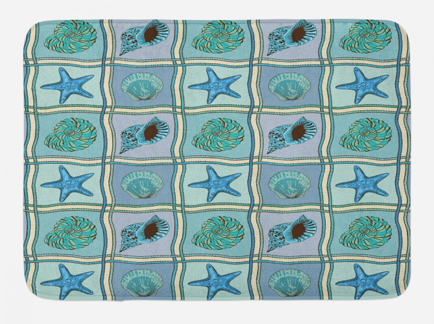 Starfish Bath Mat, Marine Patchwork Style Inspired Pattern with Ropes ...