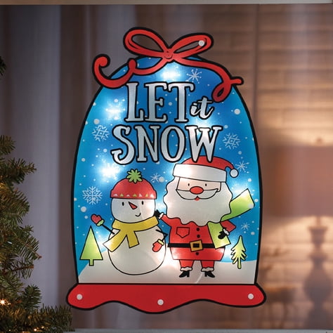 Let It Snow Shimmer Lighted Window Decoration Globe w/Santa, Snowman 13 ...
