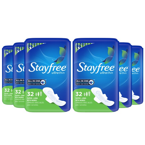 STAYFREE Ultra Thin Super Long Pads with Wings 32 ea (Pack of 6 ...