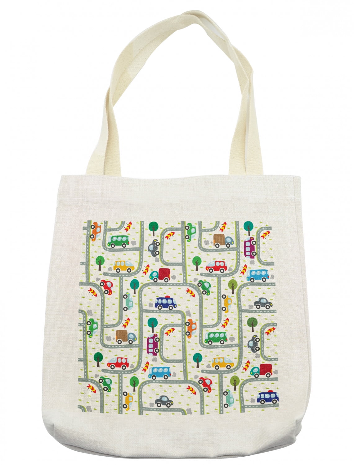 Cars Tote Bag, Vibrant Children Drawing Cars Driving on the Roads ...