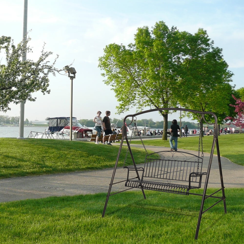 SamyoHome 2-Person Porch Swing Chair Rocking Chair Swing Bench Black ...