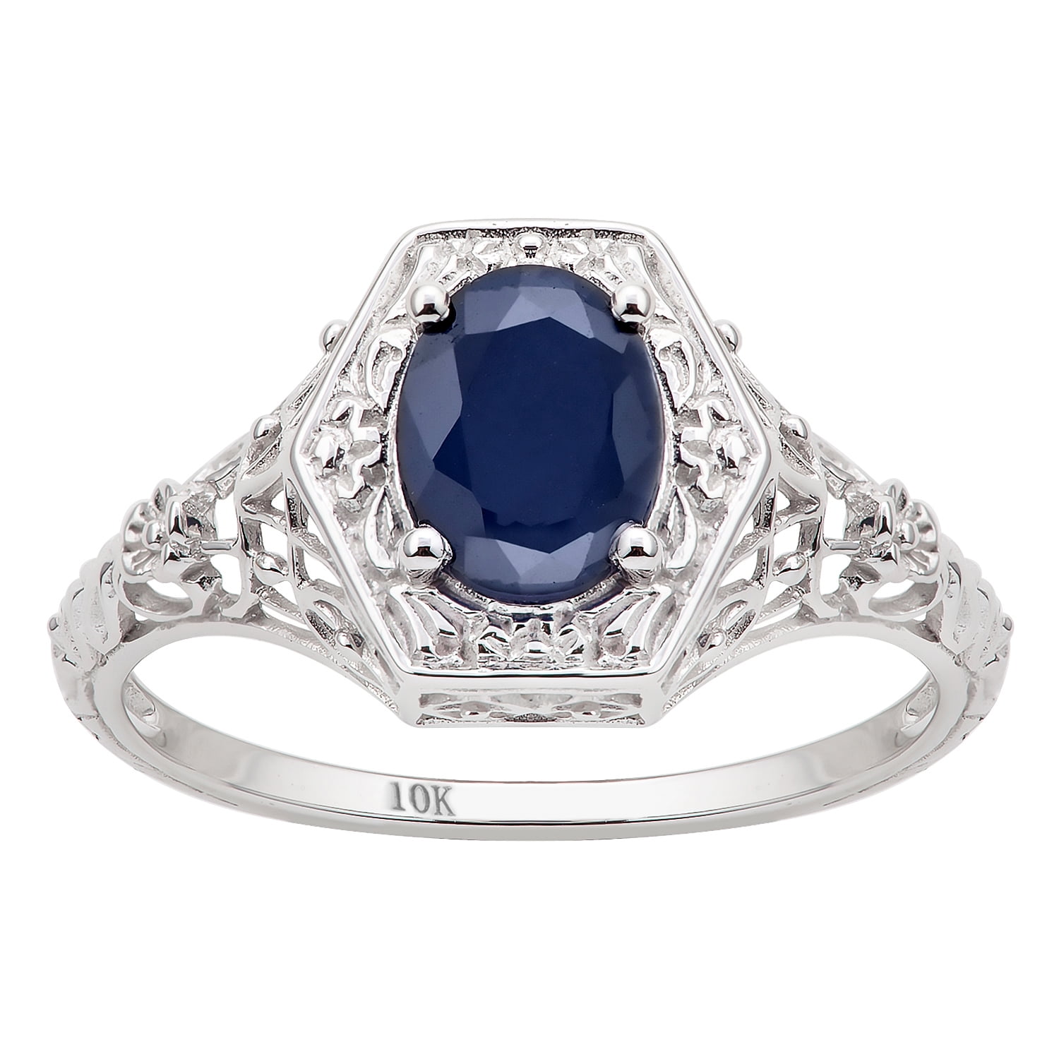 10k White Gold Vintage Style Genuine Oval Sapphire Filigree Ring ...