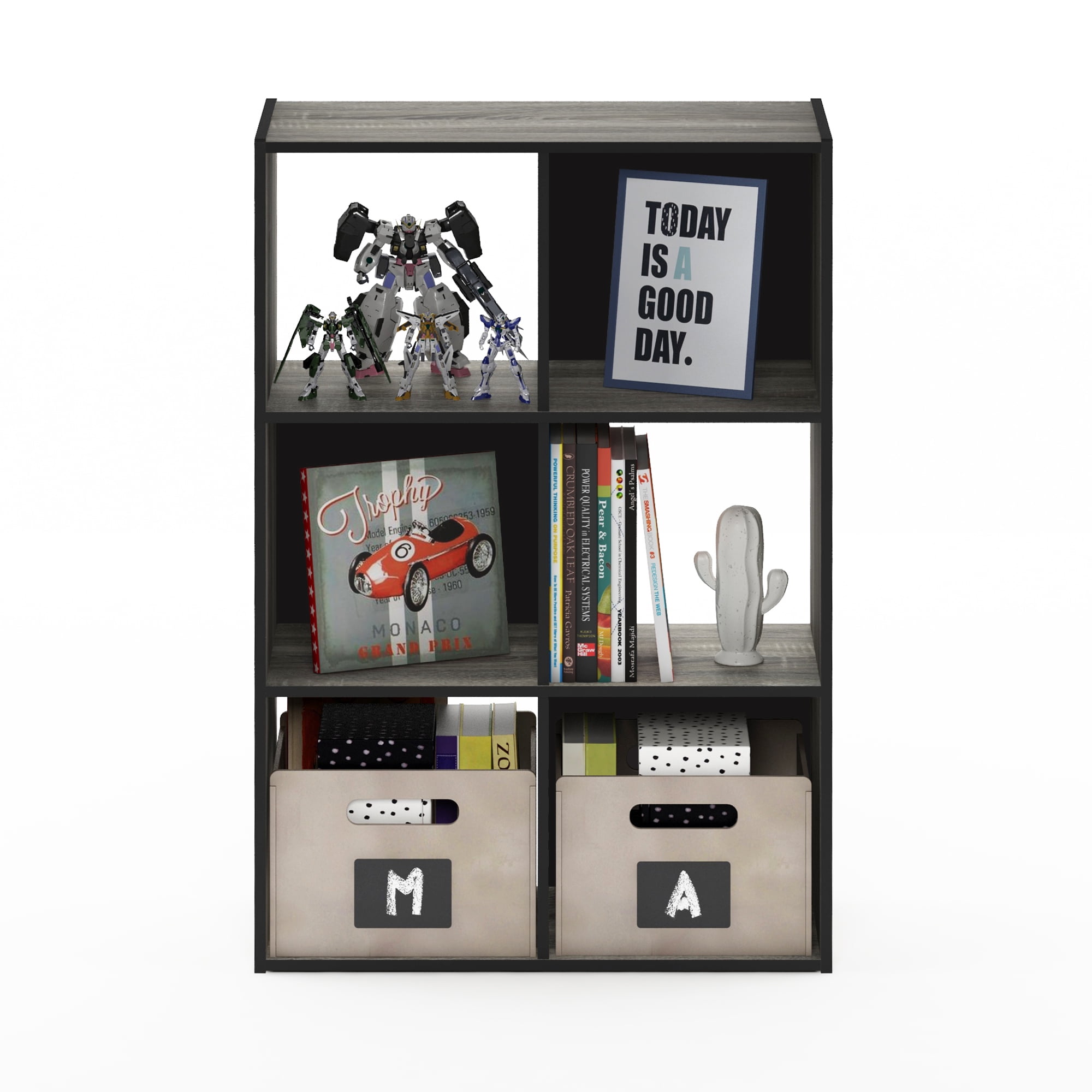 Furinno Pelli Cubic Storage Cabinet, 3x2, French Oak Grey/Black ...