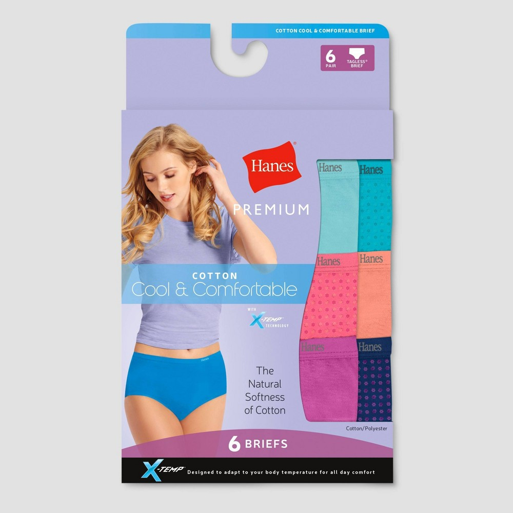 Hanes Premium Womens 6pk Cool And Comfortable Cotton Briefs With X Temp