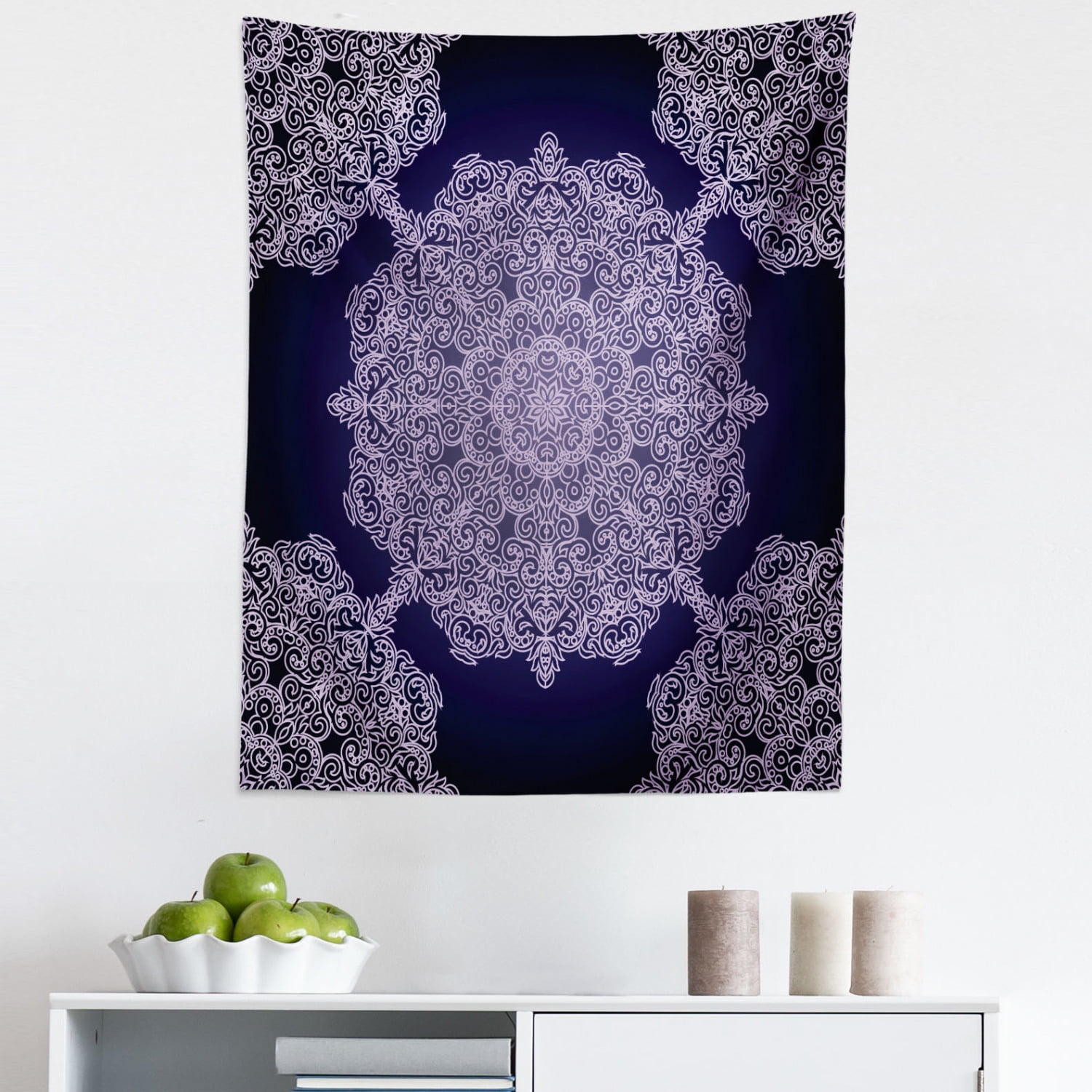 Purple Mandala Tapestry, Bohemian Floral Pattern with Continuous Round ...