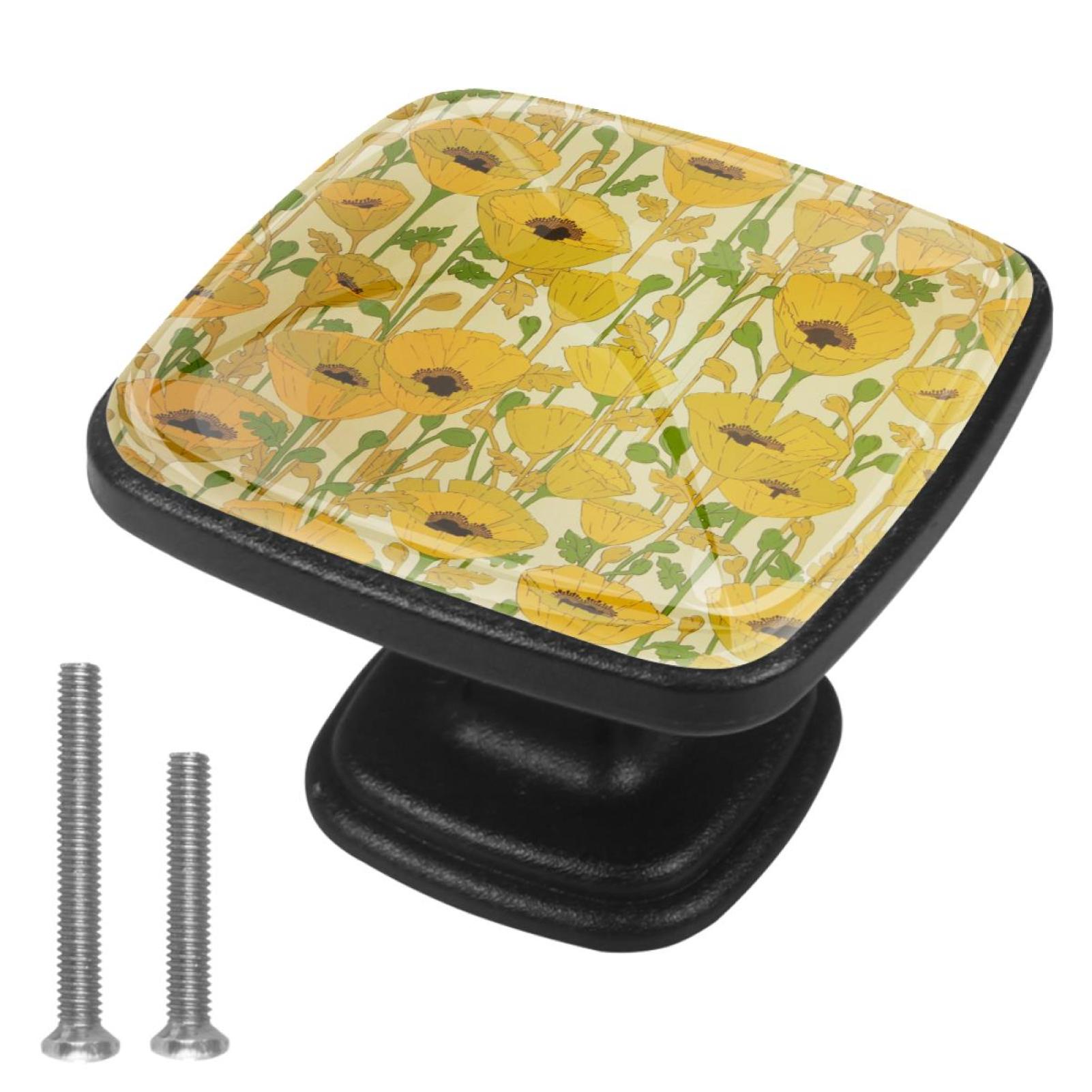 4 Pcs Cabinet Handle Drawer Pulls Yellow Flowers Knobs with Screws ...