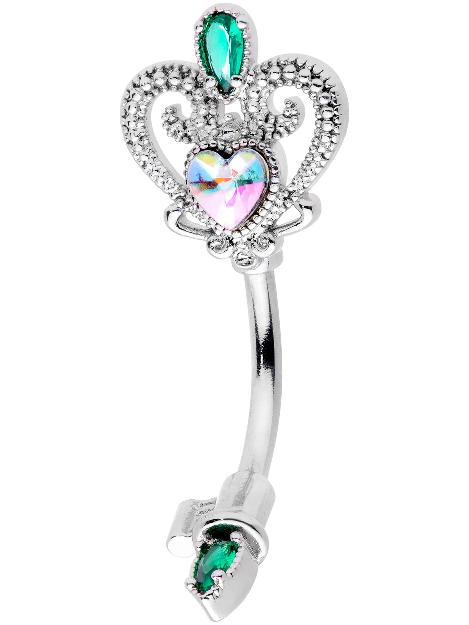 Body Candy 14G 316L Steel Navel Ring Piercing Green Accent Queen Heart ...