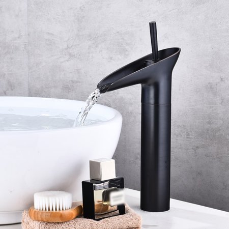 Brass Waterfall Basin Faucet Desk Mounted 360 Rotation Single Handle ...