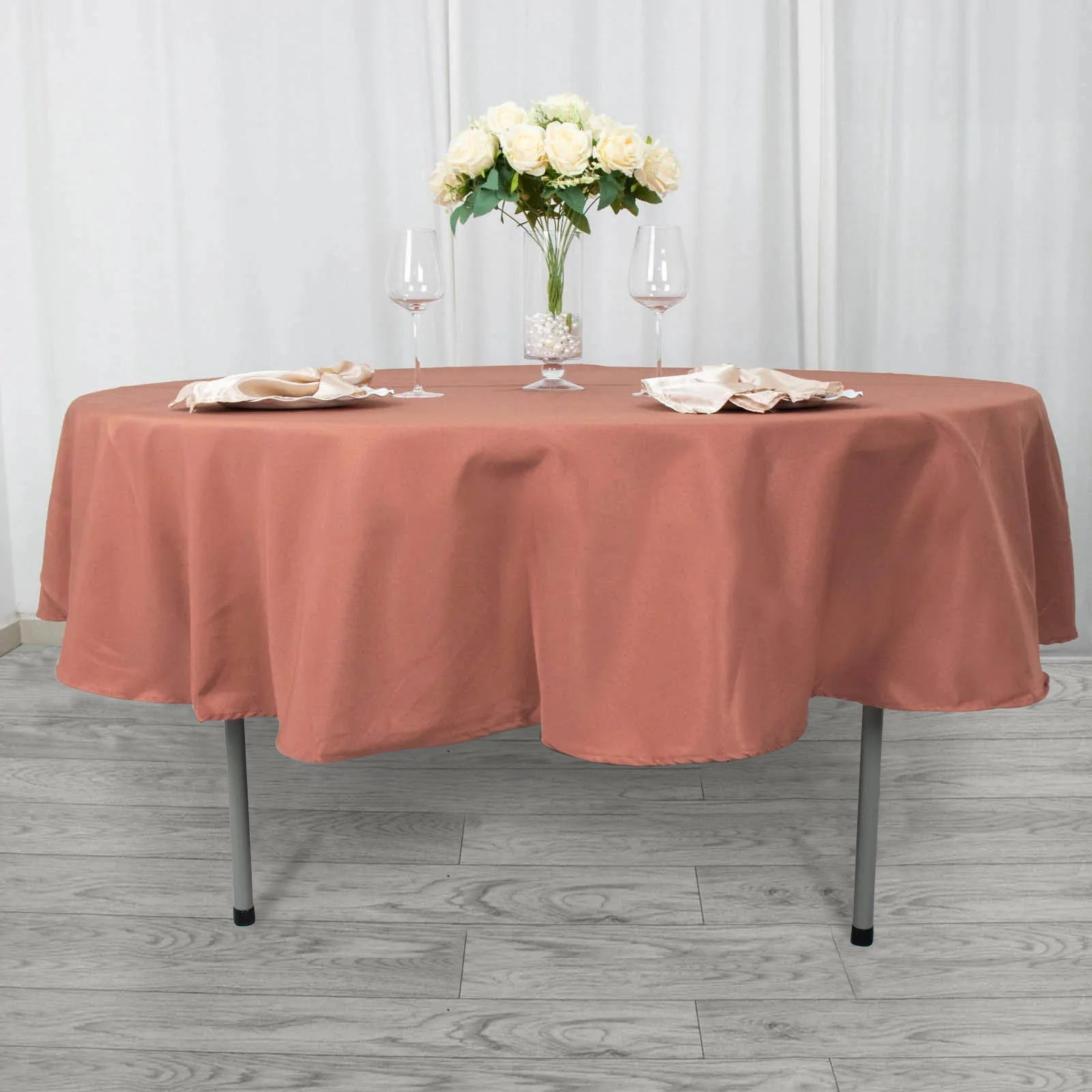 Efavormart 90" Seamless Premium Terracotta Linens Polyester Round ...