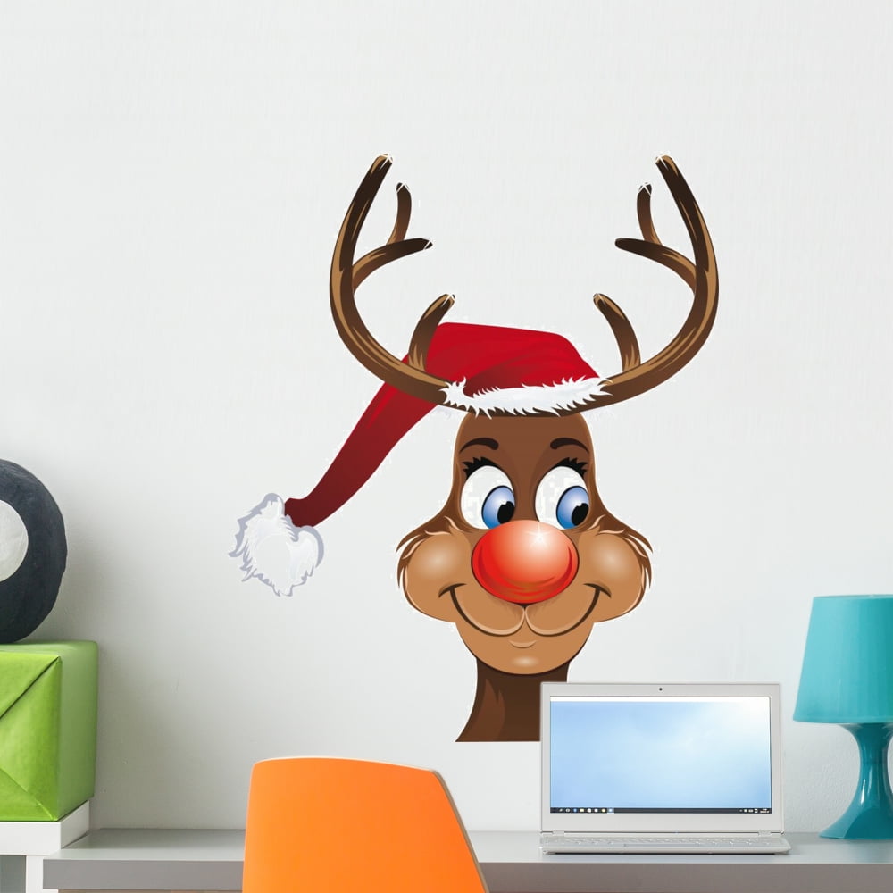 Rudolf Reindeer Christmas Wall Decal Mural by Wallmonkeys Vinyl Peel ...
