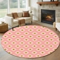 8ft Washable Large Round Rug, Classic Pink Pattern Non-Slip Circle Area ...