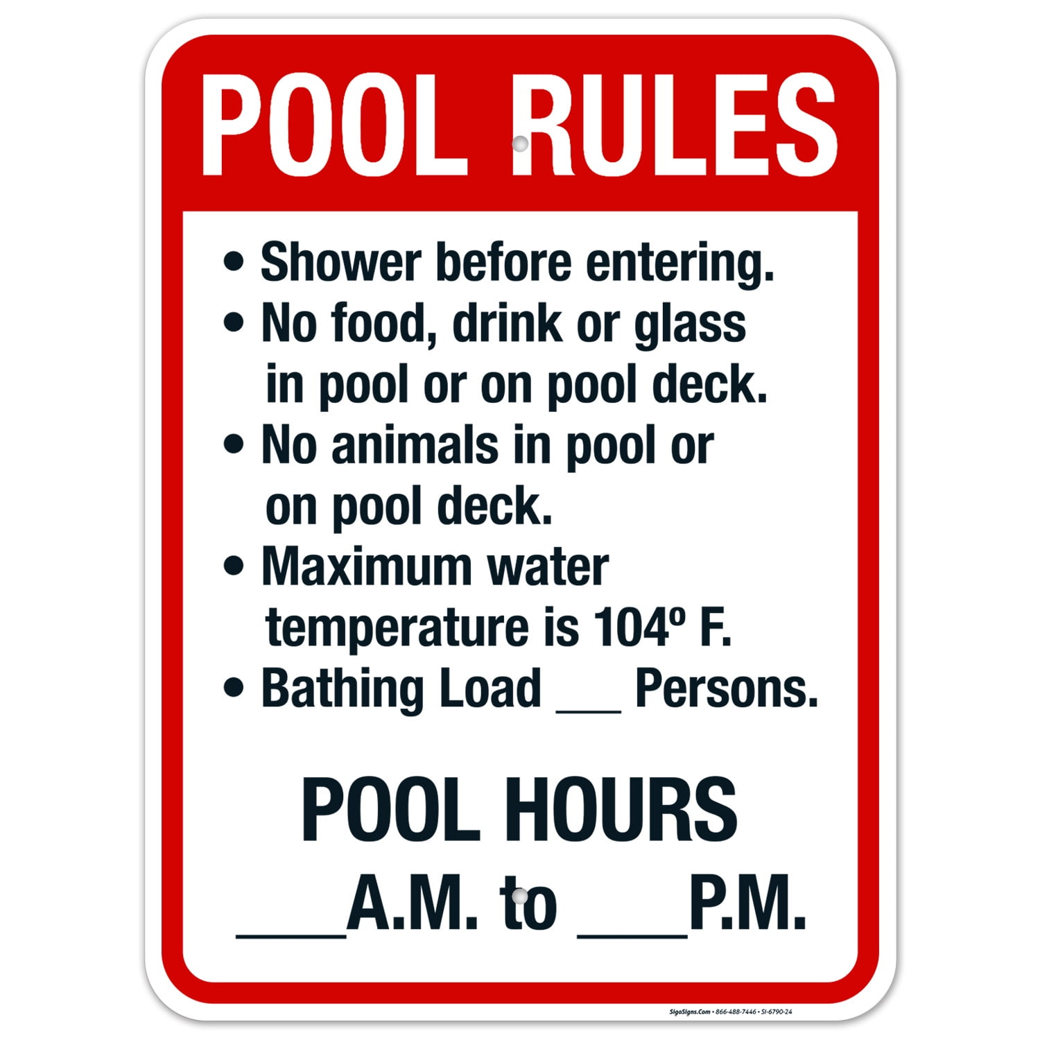 Pool Rules Sign, Pool Sign, (SI-6790) 18x18 Aluminum - Walmart.com