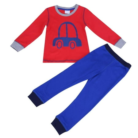 Akerlok 2pcs/Set Boys Cartoon Car Pattern Soft Pajamas Red Top+Blue ...