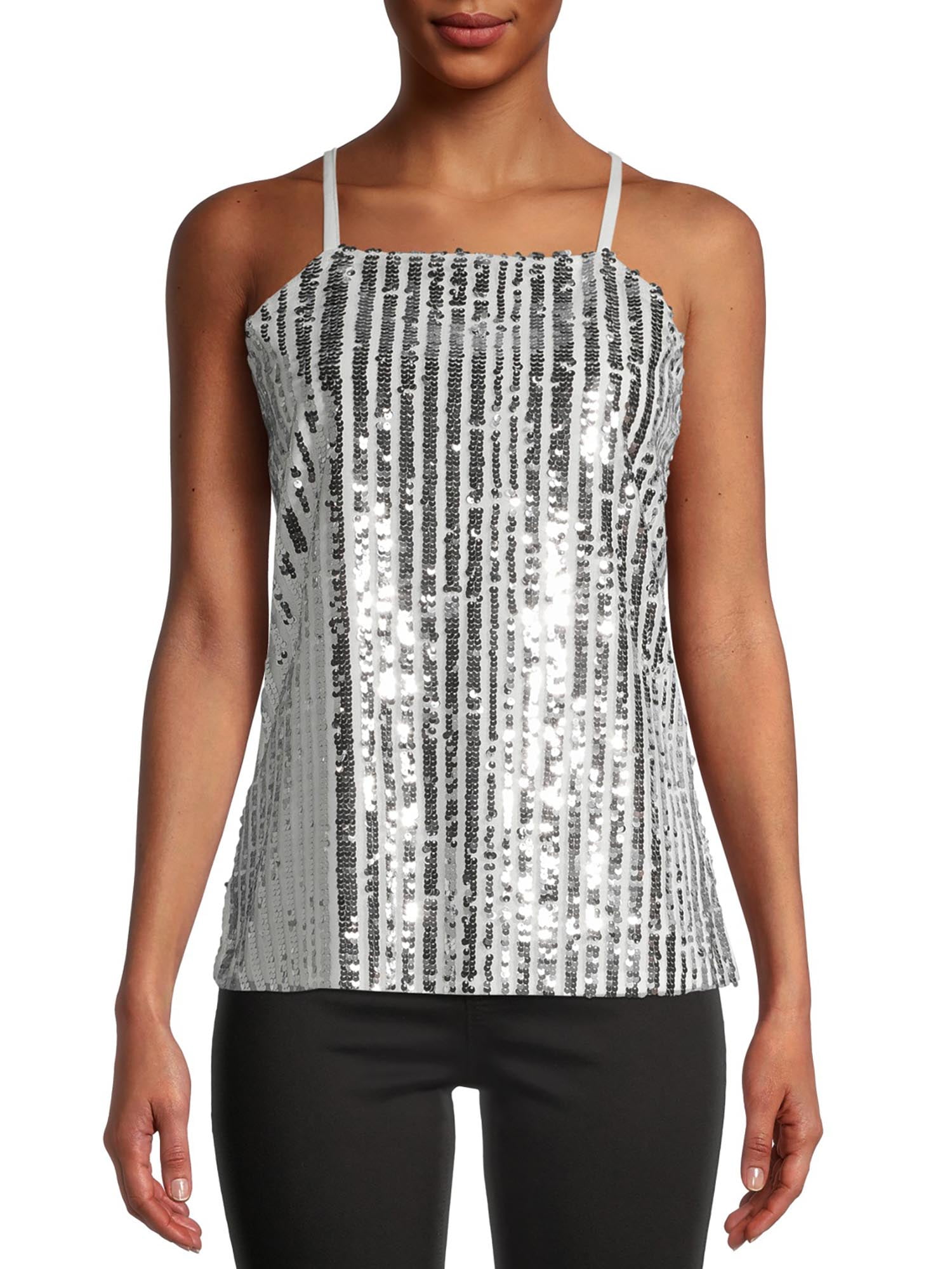 No Boundaries Juniors' High Neck Sequin Cami - Walmart.com