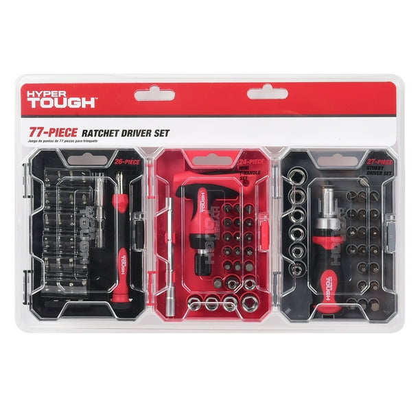 Hyper Tough Heavy-Duty 77-Piece Ratchet Driver Set Sizes 3/8 and 1/4 ...